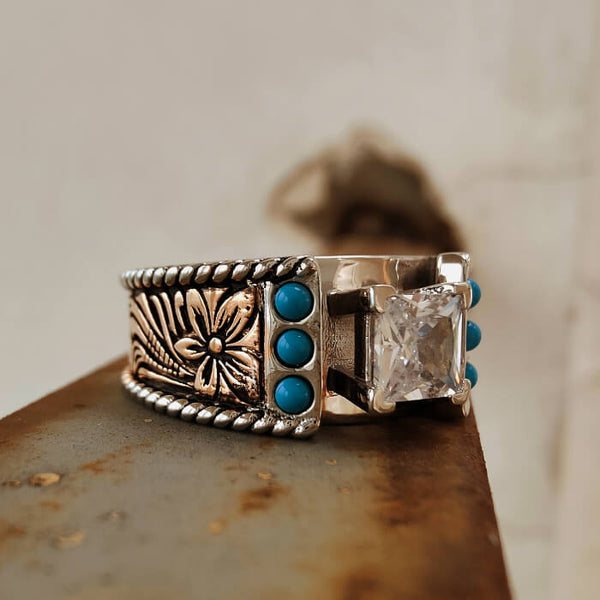 Western Diamond Ring| Under $100 – Retro Turquoise