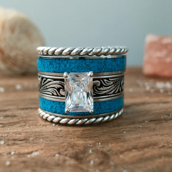 Western Diamond Ring| Under $100 – Retro Turquoise